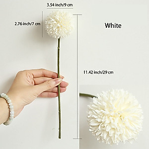 Crownia Artificial Flowers 10Pcs Chrysanthemum Ball Flowers Fake Flowers Silk Artificial Hydrangea Bridal Wedding Bouquet for Home Garden Office Coffee House Parties and Wedding (White)