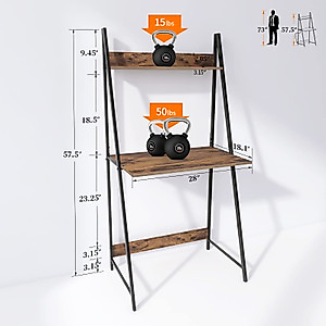 Pshelfy Computer Desk, 2-Tier Ladder Home Office Desk with Storage Sturdy Bookshelf Modern Simple Style Writing Table (Rustic Brown)