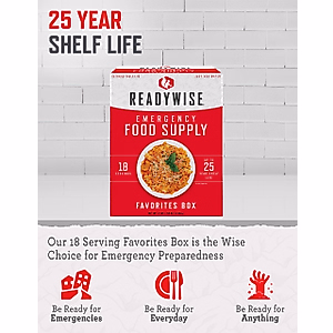 READYWISE - Favorite’s Box, 18 Servings, MRE, Emergency Food Supply, Premade, Freeze Dried Food, Survival Meal, Hiking, Adventure & Camping Essentials, Just Add Water, 25-Year Shelf Life