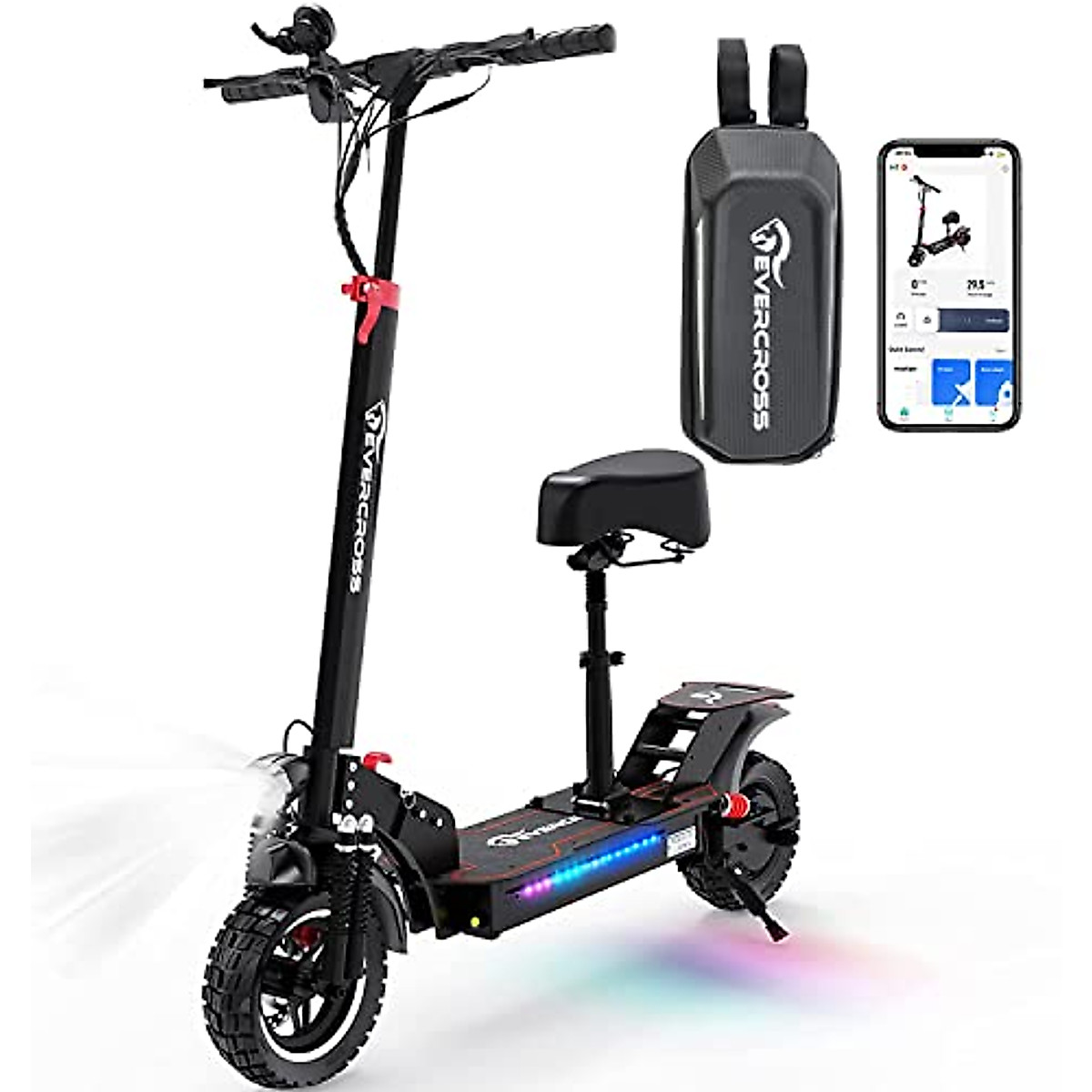 EVERCROSS App-Enabled Electric Scooter, Electric Scooter Adults with 800W Motor, Up to 28 MPH & 28 Miles E-Scooter, Electric Scooter with Seat, Folding Offroad Electric Scooter with 10'' Solid Tires