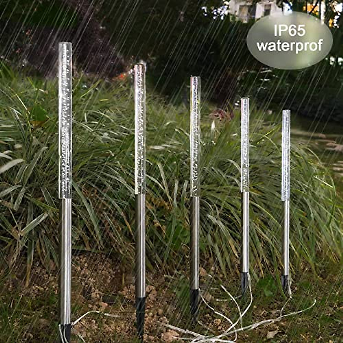 Garosa Solar Outdoor Lights 1 to 5 Solar Powered Reed LED Bubble Solar Tube Stake Lights Lamp Lawn Lights Acrylic Crystal Rod IP65 Waterproof for Garden Yard Patio Walkway Decorative White Light