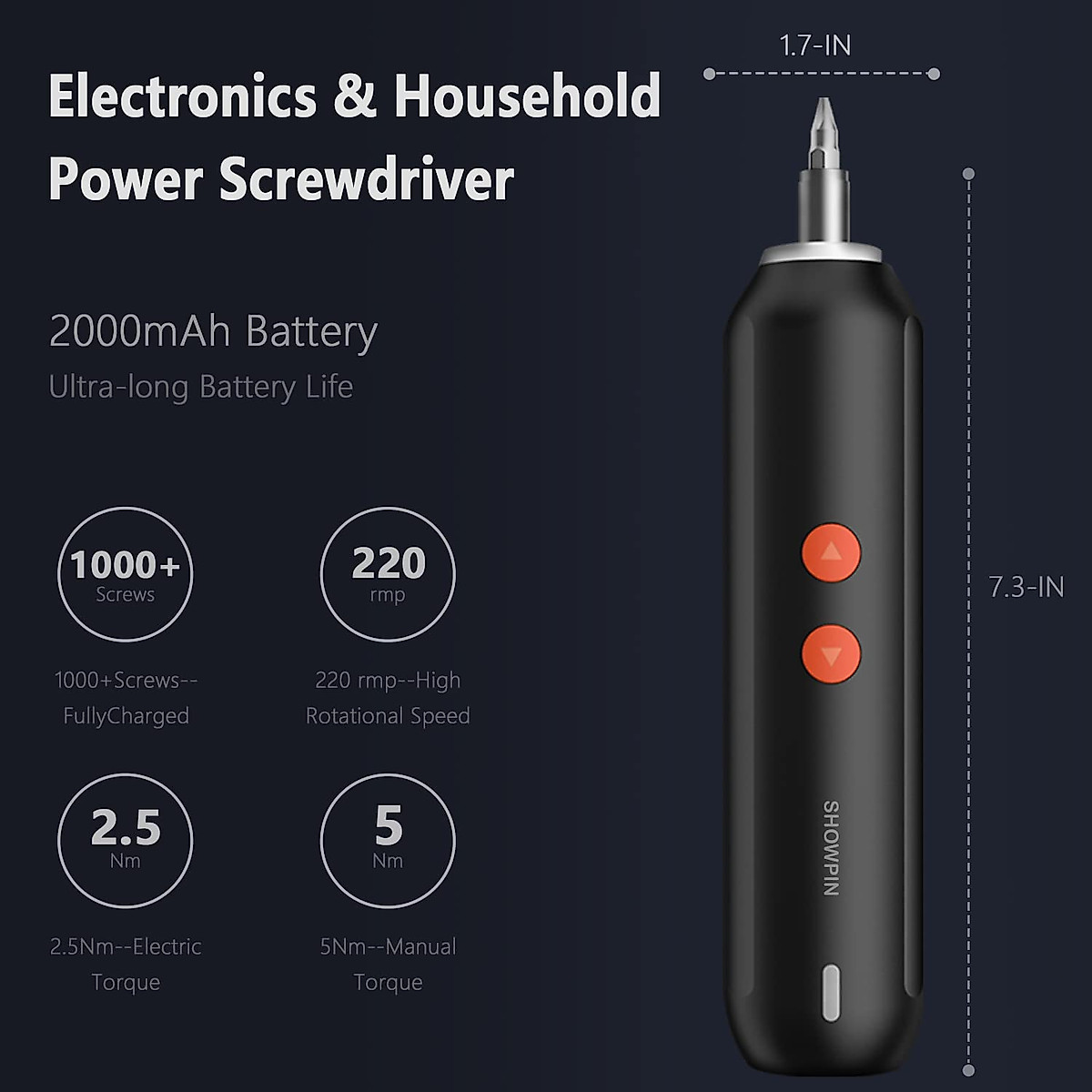 Electric Screwdriver Cordless, Power Screwdriver Set, Includes 5V Cordless Screwdriver Rechargeable with LED Lights, 20pcs Household Bits, USB-C Charging Cable, Magnetizer, Extension Rod, Manual