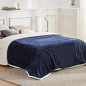 BEAUTEX Sherpa Fleece Throw Blankets, Soft Fluffy Flannel Plush Blanket and Throw, Fuzzy Cozy Blue Cuddle Blankets for Couch Bed Sofa Adults (50" x 60", NavyBlue)