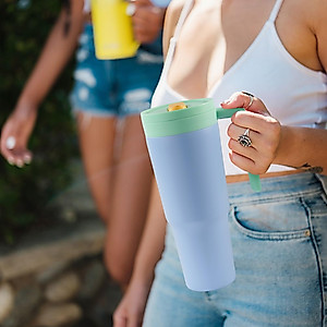 Fijinhom 40 oz Tumbler with Handle and Straw, Triple Layer Insulated Stainless Steel Water Bottle with Infuser, Travel Tumbler Fit Most Cupholder, Gifts for Women & Men, Light Blue