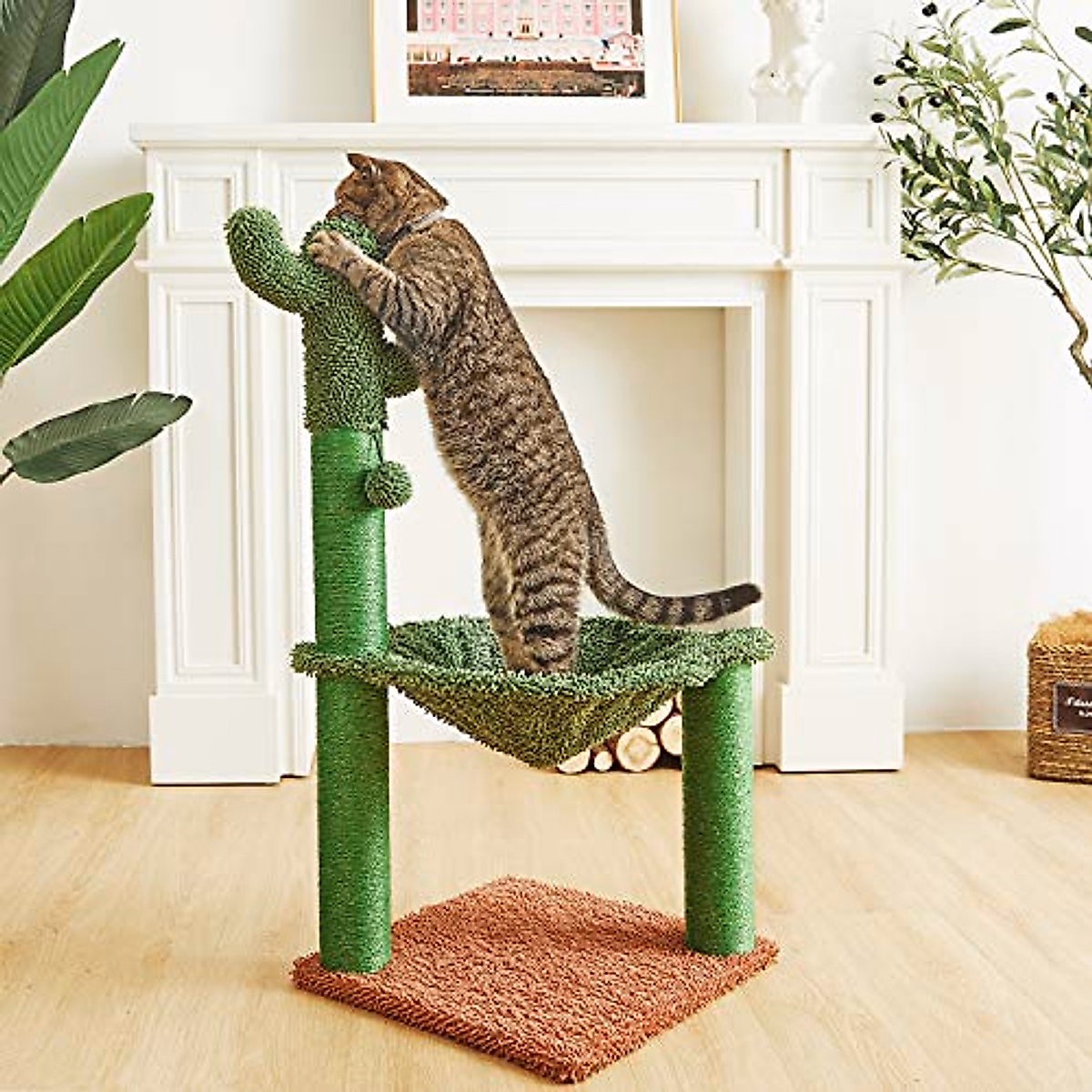 Catinsider 35 Inches Cactus Cat Tree with Hammock and Full Wrapped Sisal Scratching Post for Cats Brown Large