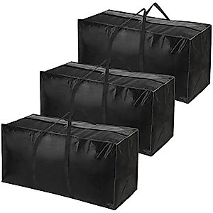 Fixwal XXL Moving Bags Jumbo Extra Large Heavy Duty Storage Bags Moving Totes Alternative to Moving Boxes, Stronger Straps Strong Handles & Zippers, Storage Totes for Clothes, Comforters (Black-3 Set)