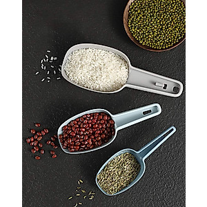 Ice Scoop Set of 3, Multi-purpose Plastic Kitchen Scoops Bar Scooper for Canisters, Flour, Powders, Dry Foods, Candy, Pop Corn, Coffee Beans and Pet Food