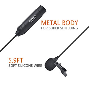 COMICA XLR 48V Phantom Power Lavalier Microphone,CVM-V02O 5.9fts Omni-Directional Lapel Mic for Canon Sony Panasonic Camcorders Zoom H4n H5 H6n Tascam DR-40 DR-60D/70D DR-100 Recorders 2 Pack