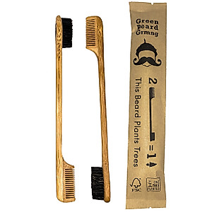 Sapling Mustache Brush & Comb (2-pack) from Green Beard Grmng - Boar Bristle & Bamboo