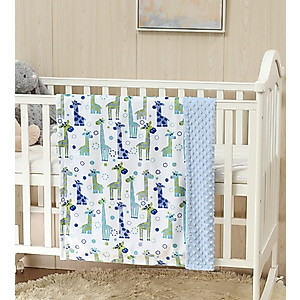 CREVENT Minky Baby Blanket for Boys, Soft Plush Receiving for Newborns - Giraffe 30x40 Inches