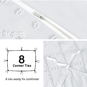 HYMOKEGE Duvet Cover Queen Size, Boho Tufted Queen Duvet Cover 3 Pieces, Soft & Lightweight Shabby Chic, Embroidery Bedding for All Seasons, 1 Duvet Cover 90" × 90" & 2 Pillow Shams, White