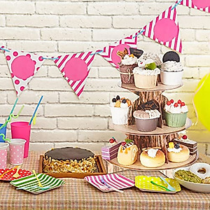 3 Tier Woodland Cardboard Cupcake Stand Wild Round Cupcake Tower Display Wood Grain Cupcake Holder Birthday Party Dessert Tower Decor Supplies
