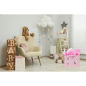 Lyforpyton Medium Gift Bags with Tissue Paper 9" Pink Zoo Gift Bags for Kids Girls Birthday Party, New Parents, Baby Shower