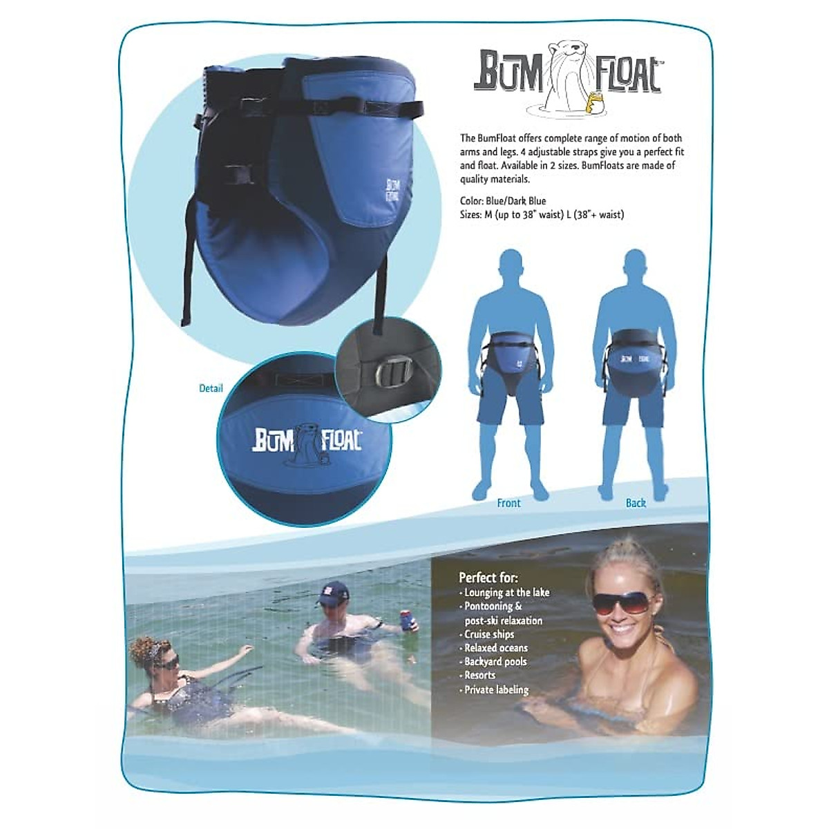 BumFloat - Floating Pants - Hands Free Recreational Floatation Device - Wearable Adult Water Float for Lakes & Pools - Floaty Bottom with Adjustable Straps - Large - Fits Waist Sizes 38" & Up
