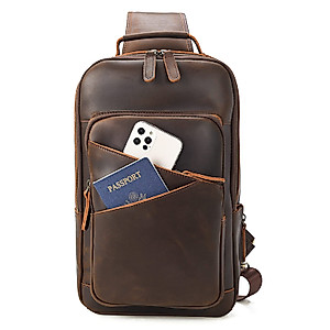 Polare Full Grain Leather Sling Chest Bag For Men Crossbody Travel Hiking School College Daypack