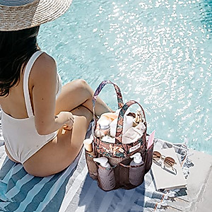 Fypxd Pretty Mesh Shower Caddy Portable for College Dorm Room Essentials,Durable Mesh Beach bag with Multiple Pocket Large Capacity,Shower Travel tole Bag for Beach,Swimming,Gym (Coffe)