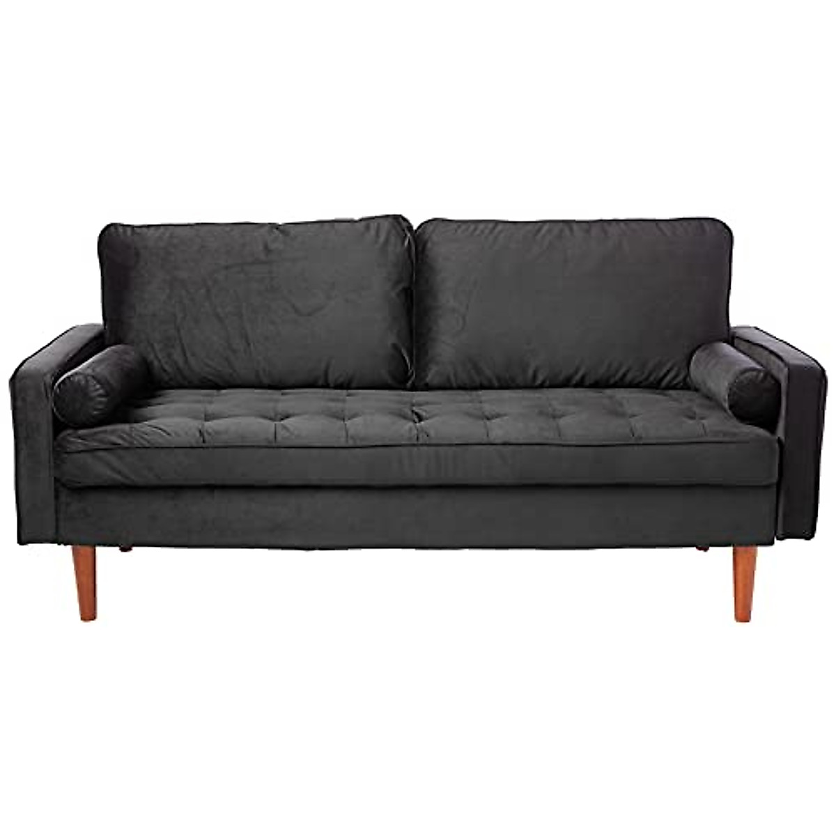 US Pride Furniture Haven Modern Velvet Sofa with Bolster Pillows, Button Tufted Seat, Track Arms and Solid Wood Legs, Couches for Living Room, Bedroom and Home Office, Black