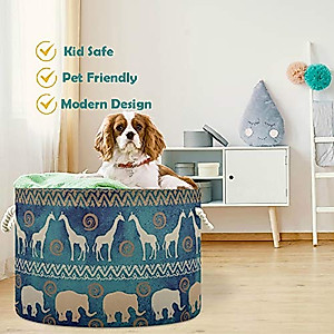 visesunny African Tribal Ethnic Elephant And Deer Collapsible Large Capacity Basket Storage Bin with Durable Cotton Handles, Home Organizer Solution for Office, Bedroom, Closet, Toys, Laundry