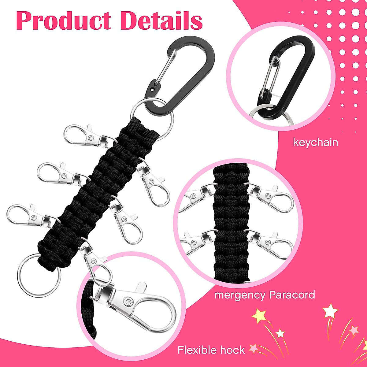 Berlune 10 Pcs Cheer Bow Holder for Backpack Paracord Keychain Cheer Bow Keychain for High School Cheerleading Teen Girls (Black)