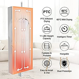 TJ. Clothes Dryer, 110V 600W Portable Dryer with PTC Drying & Intelligent Timer, Electric Clothes Dryer with 11LBS Capacity, Hangable & Foldable, Fast Drying & Low Noise for Apartments RV Travel