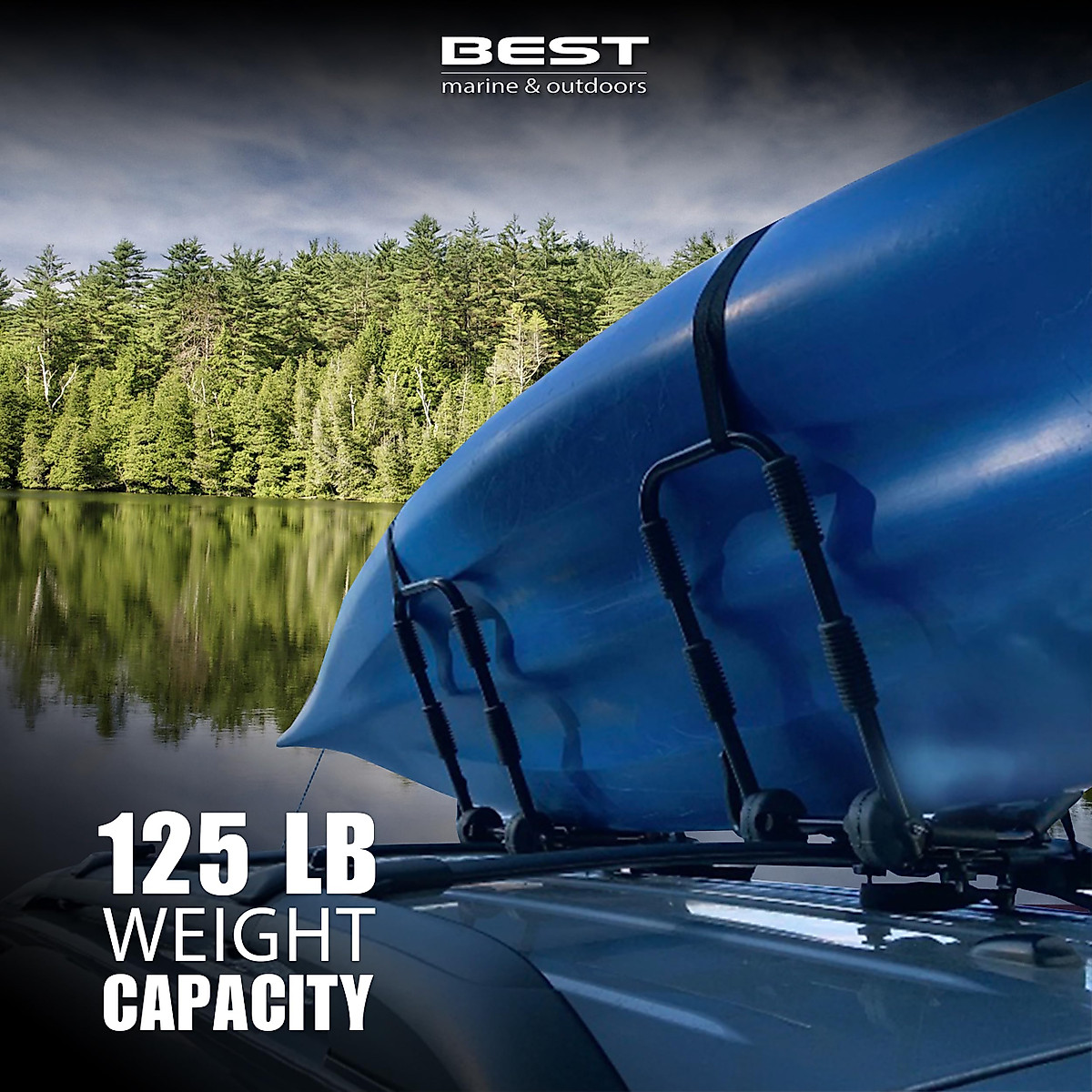 Best Marine and Outdoors Folding Kayak Roof Rack Carrier for Car, Truck & SUV, 2 Foldable J Racks for Kayaks & SUP Paddle Boards, Universal Crossbar Mount, Rooftop Kayaking Accessories