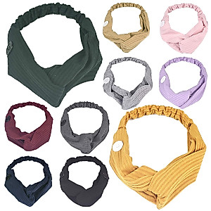 Bevisun 10 PCS Headband with Buttons for Face Mask, Headbands for Women Knotted Boho Stretchy Hair Bands, Lightweight Elastic Exercise Headband for Nurses Doctors and Women for Protect Your Ears.