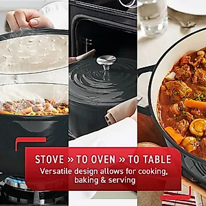 T-fal Cast Iron Enameled Dutch Oven 6 Quart Induction Oven Broiler Safe 500F Pots and Pans, Cookware Grey