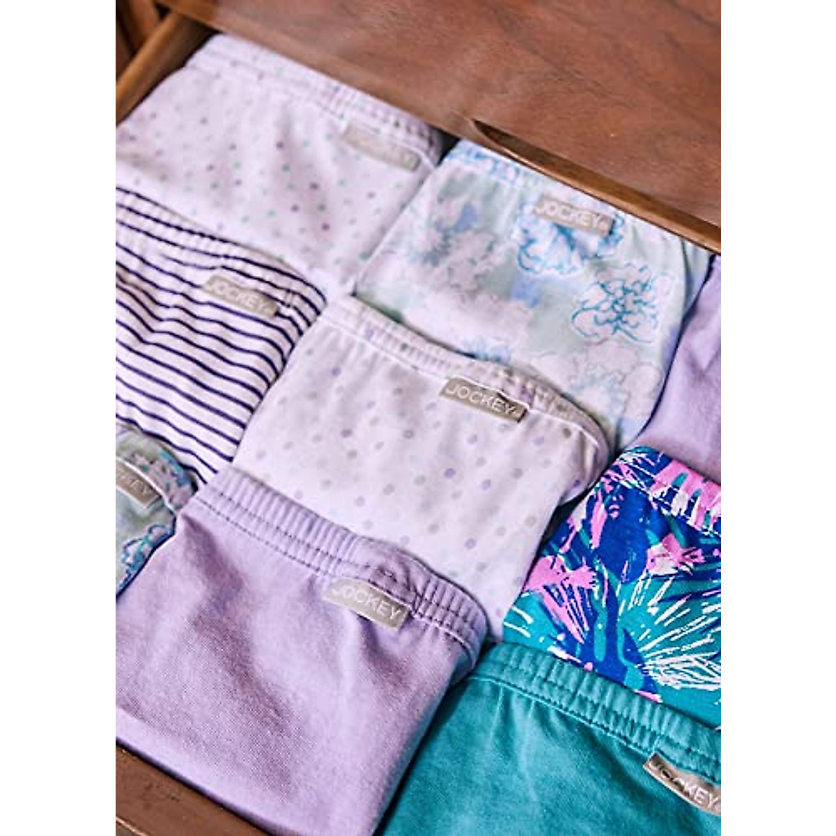 Jockey Women's Underwear Elance Bikini - 3 Pack, Softest Teal/Belvedere Violet Stripe/Tropical Burst, 6