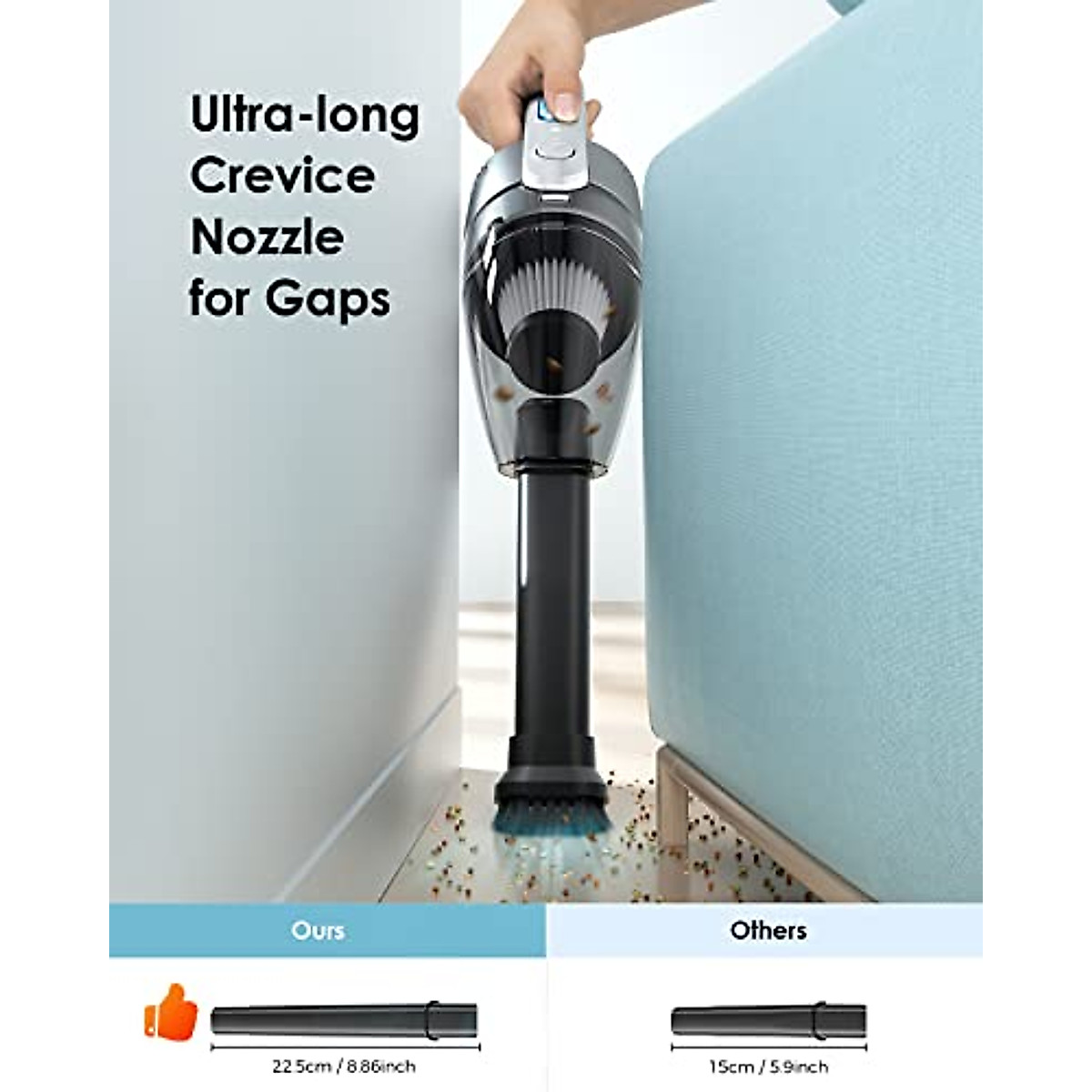 Oraimo Cordless Handheld Vacuum, Hand Held Vacuuming Cordless, Car Vacuum Cleaner Cordless, Effortlessly Clean Every Nook and Cranny, Lightweight, 3.5H Fast-Charging and Portable for Car, Home, Office