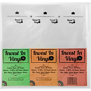 100 LP Sleeves Combo Pack (50 3 mil Outer & 50 Master Inner Sleeves) 33 RPM 12" Vinyl Record Sleeves Provide Your LP Collection with The Proper Protection - Invest In Vinyl