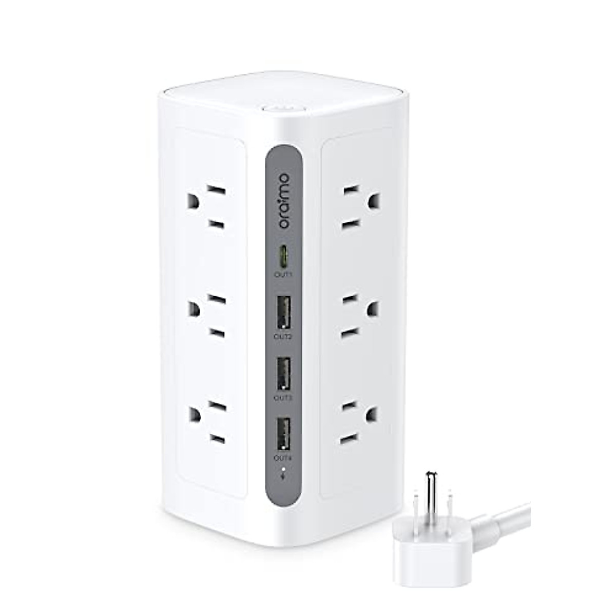 Power Strip Tower Surge Protector (1800J), oraimo 16 in 1 Power Tower with USB Ports & 5ft Extension Cord, Compact Charging Tower for Office Supplies, Dorm Room Essentials