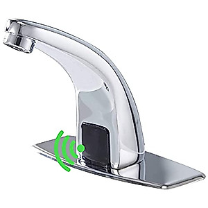 Greenspring Bathroom Sink Faucet Automatic Sensor Touchless with Hole Cover Plate Hands Chrome Vanity Modern Faucets Commercial with Control Box and Temperature Mixer
