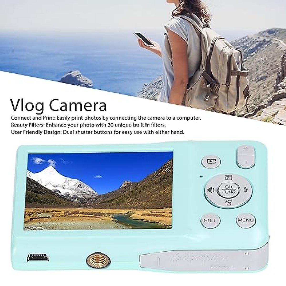 Digital Camera, FHD 8K 68MP Vlogging Camera with 2.7 inch HD Screen, 16X Digital Zoom, Portable Video Camera for Travel, Compact Point and Shoot Camera for Student, Beginner