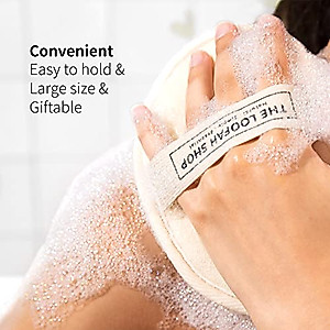 The Loofah Shop Bath Loofah Sponge, Exfoliating Body Scrubber, Shower Luffa for Men, Women and Kids Made of Eco-Friendly Natural Egyptian Loofah with Cotton Travel Pouch, 7" x 5.25" (1pack 2pcs)
