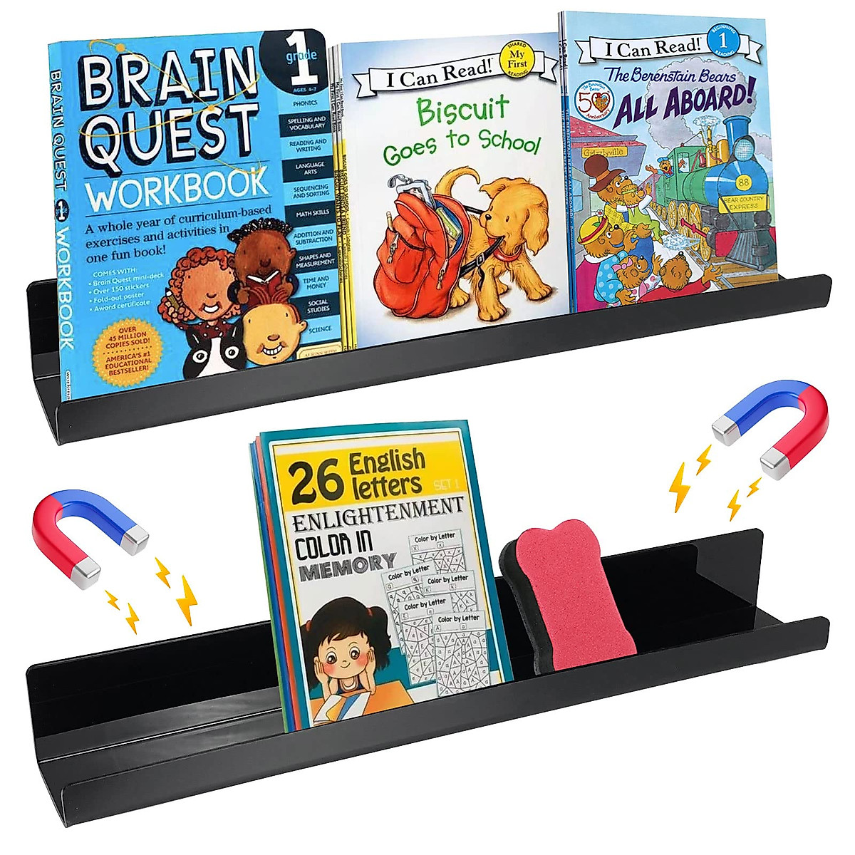 2 Pack Magnetic Book Shelf for Whiteboard, Strong Magnetic Shelf for Classroom