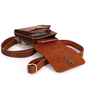 Handmade Mens Crossbody Phone Bag, Iphone 13 Pro Wallet Case, Cell Phone Crossbody Bag, Phone Case With Adjustable Strap, Crossbody Phone Wallet For Men, Leather Phone Wallet (Dark Brown)