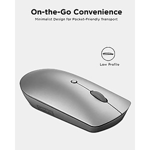 Lenovo 600 Bluetooth Silent Mouse, Blue Optical Sensor, Adjustable DPI, 4 Button, Microsoft Swift Pair, Windows, Chrome, GY50X88832, Gray