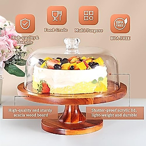 Wehome Cake Stand with Dome，Acacia Wood Cake Stand with Acrylic Lid，Footed Cake Stand Cake Pedestal Stand with Cover，Cake Plate Cake Holder Cake Displaying Stand(Large)