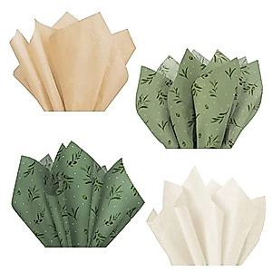 Aobkiat 24PCS Green Brown Wrapping Paper, 20 x 15Inch Olive Leaf Themed Tissue Paper for Gift Wrapping,Green Boho Wedding Decorations,Birthday Party,DIY Craft,Present Packaging