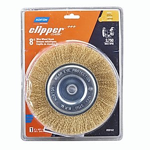 Norton Wire Brush, Clipper 8" Wire Wheel for Angle Grinder, Coated Brass Brush for Cleaning, Crimped Wire Metal Brush, Pack of 1