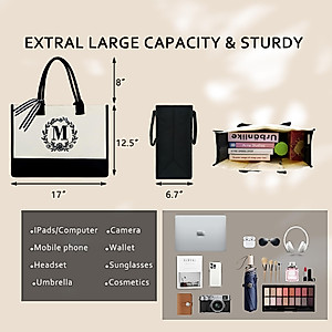 BeeGreen Inspirational Gifts for Women Teachers Coworkers Female Basket for Gifting Elderly Women Canvas Tote Bag Embroidery Initial Monogram Large Personalized Bag For Her Birthday Bag R