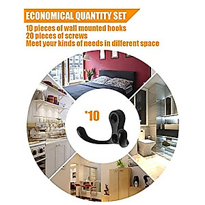 Kitchen Hardware Collection 10 Pack Wall Mounted Double Hook Coat Racks Black Clothes Hanging Racks for Entryway Towel Racks in Kitchen Bathroom