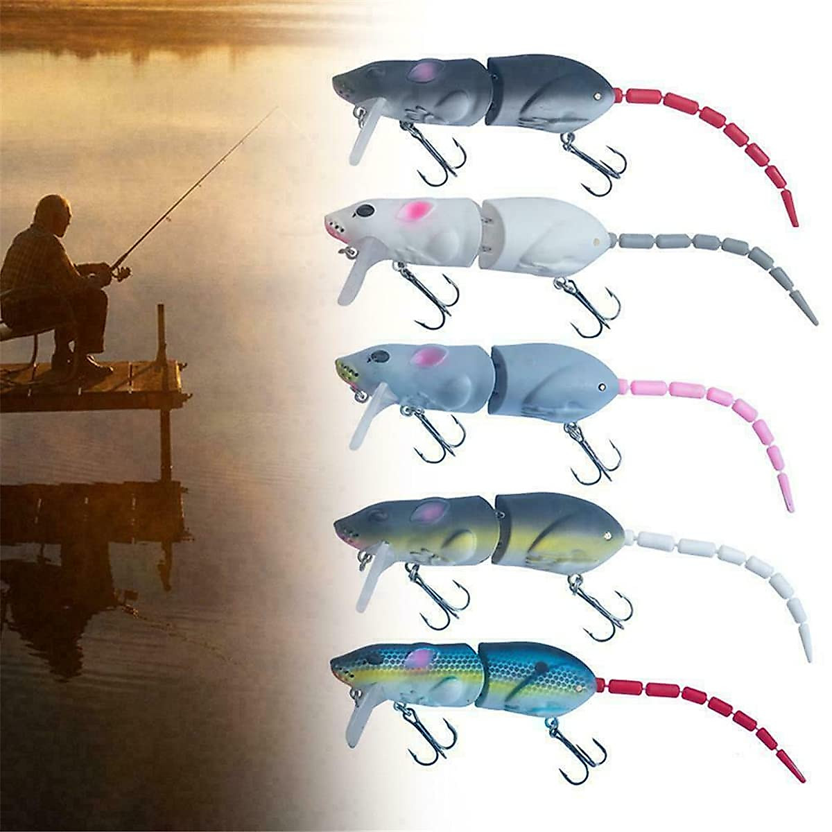 Fishing Lures KitFishingArtificial Rat Bait Fishing Lure Plastic Mouse Swimbait Tackle Hook Tool (5pcs)