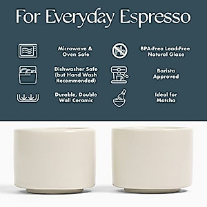 Folk Ceramics Leonard Double Walled Ceramic Espresso Cups | Set of 2, 3oz, Fog Grey | Modern Insulated Stackable Demitasse Mugs for Espresso| Handleless, Durable, Dishwasher & Microwave Safe