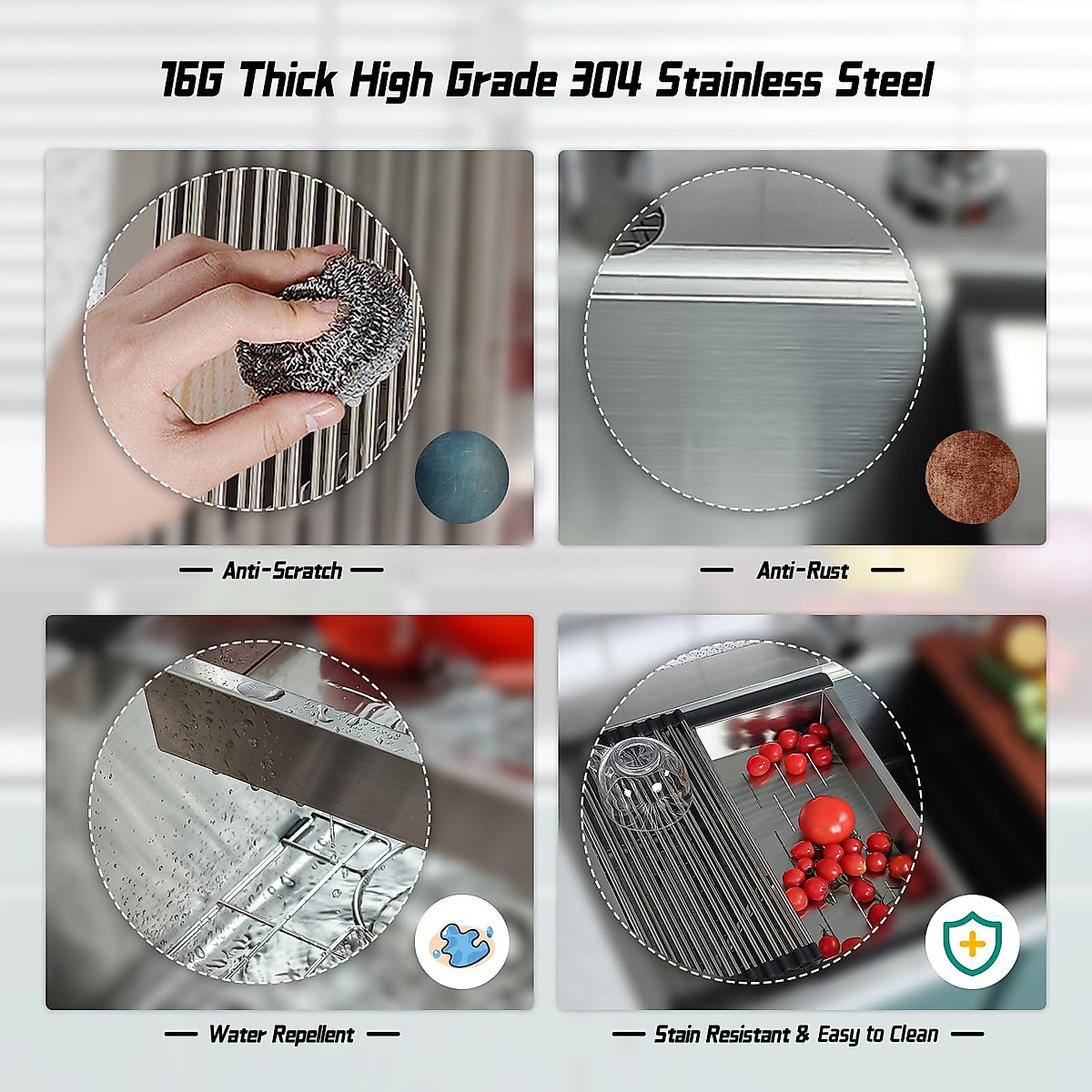 Tysun 32 Inch Undermount Kitchen Sink - 16 Gauge Drop In Kitchen Sink - Stainless Steel Single Bowl Kitchen Sink - Workstation Sink with Accessories