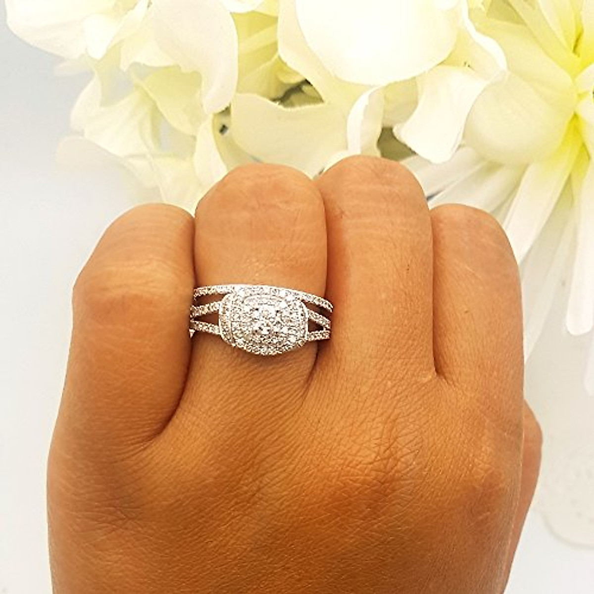 Dazzlingrock Collection 1.00 Carat (Ctw) 14K Round Diamond Ladies Bridal Halo Engagement Ring Set 1 CT, White Gold, Size 7