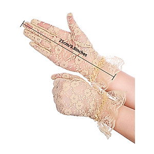 Skylety 3 Pairs Women Lace Floral Gloves Elegant Short Lace Gloves Ladies Tea Party Gloves for Opera Wedding Diner Party(Black, White, Beige)