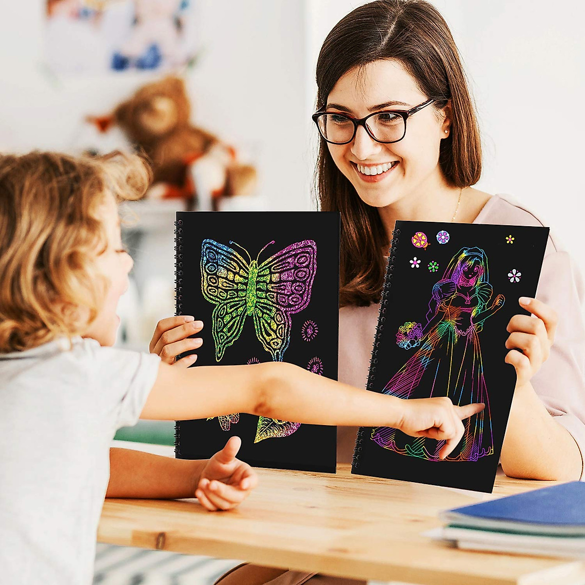 ZMLM Gift Christmas for Girl Art-Craft Kit: Rainbow Scratch Paper Magic Art Craft Project Supply Toddler Drawing Activity Kid Travel Toy Age 3-12 Year Old Birthday Gift