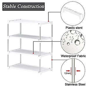 SHELAKET Stackable Small Shoe Rack，Upgrade 4-Tier Kids Shoe Shelf Storage Organizer for Entryway, Hallway and Closet (White)