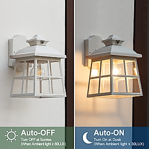 FUDESY Dusk to Dawn LED Outdoor Wall Lantern,White Plastic Photocell Sensor Porch Light with 8W 800LM Edison Filament Bulb,Exterior Wall Mount Light Fixture for Yard,Patio,Garage,FDS747EPSW1